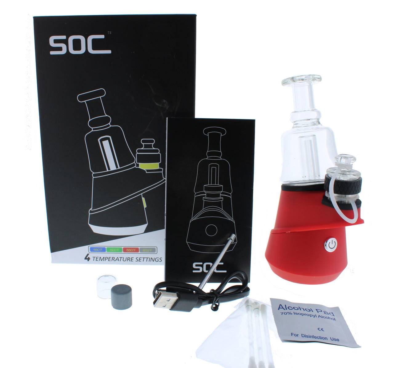 SOC Vape Desktop Dab Electronic Rig E-Rig - Matte Red Dabs